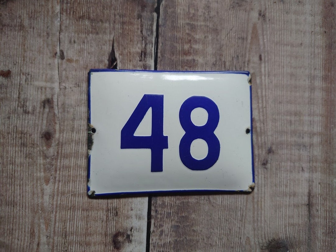 Vintage Enamel House Number 48 Sign, White and Blue House Number - Etsy