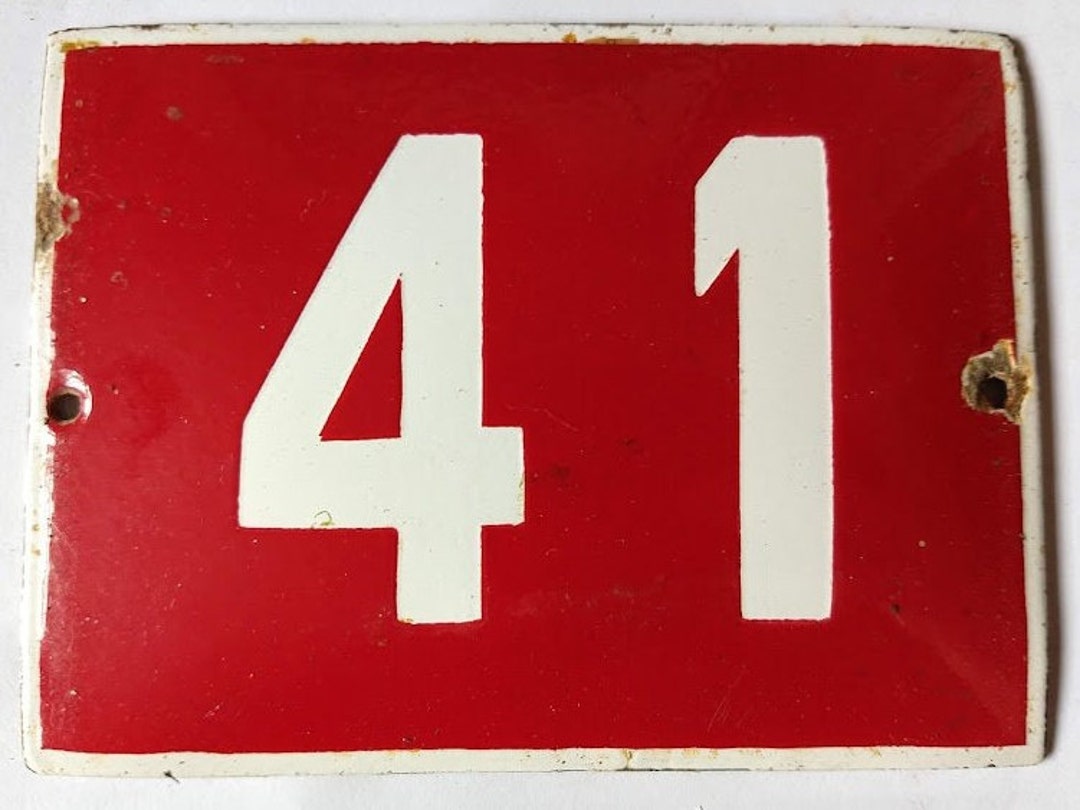 Vintage Red & White Porcelain Enamel House Number 41 Sign - Etsy