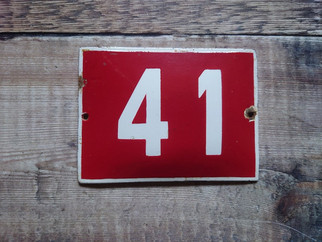 Vintage Red & White Porcelain Enamel House Number 41 Sign - Etsy