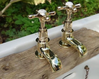 1920s Antique Brass Basin Taps, Polished Brass Sink Faucets, Antique ...