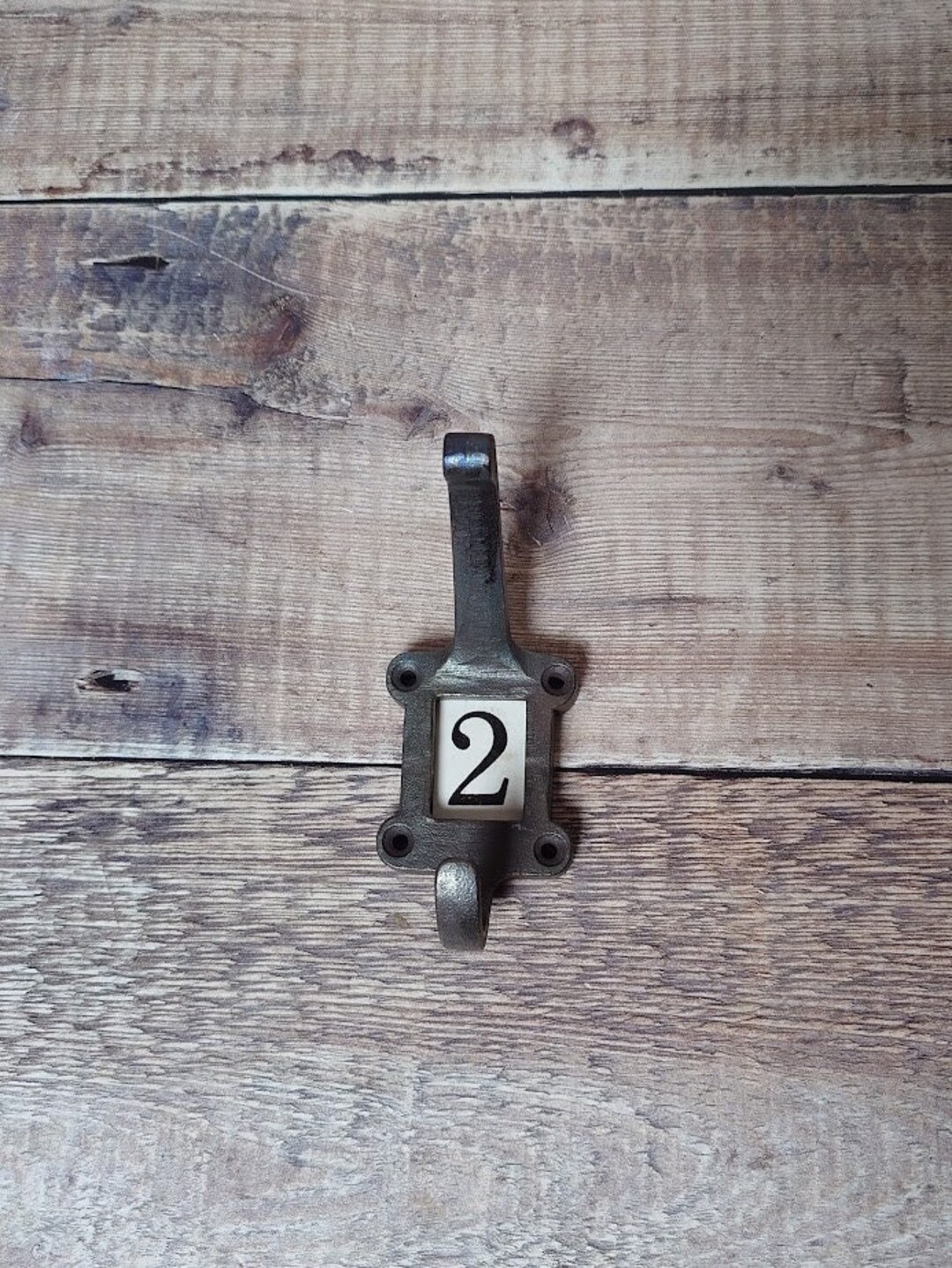 Cast Iron Coat Hook With Ceramic Label Number 2 - Etsy