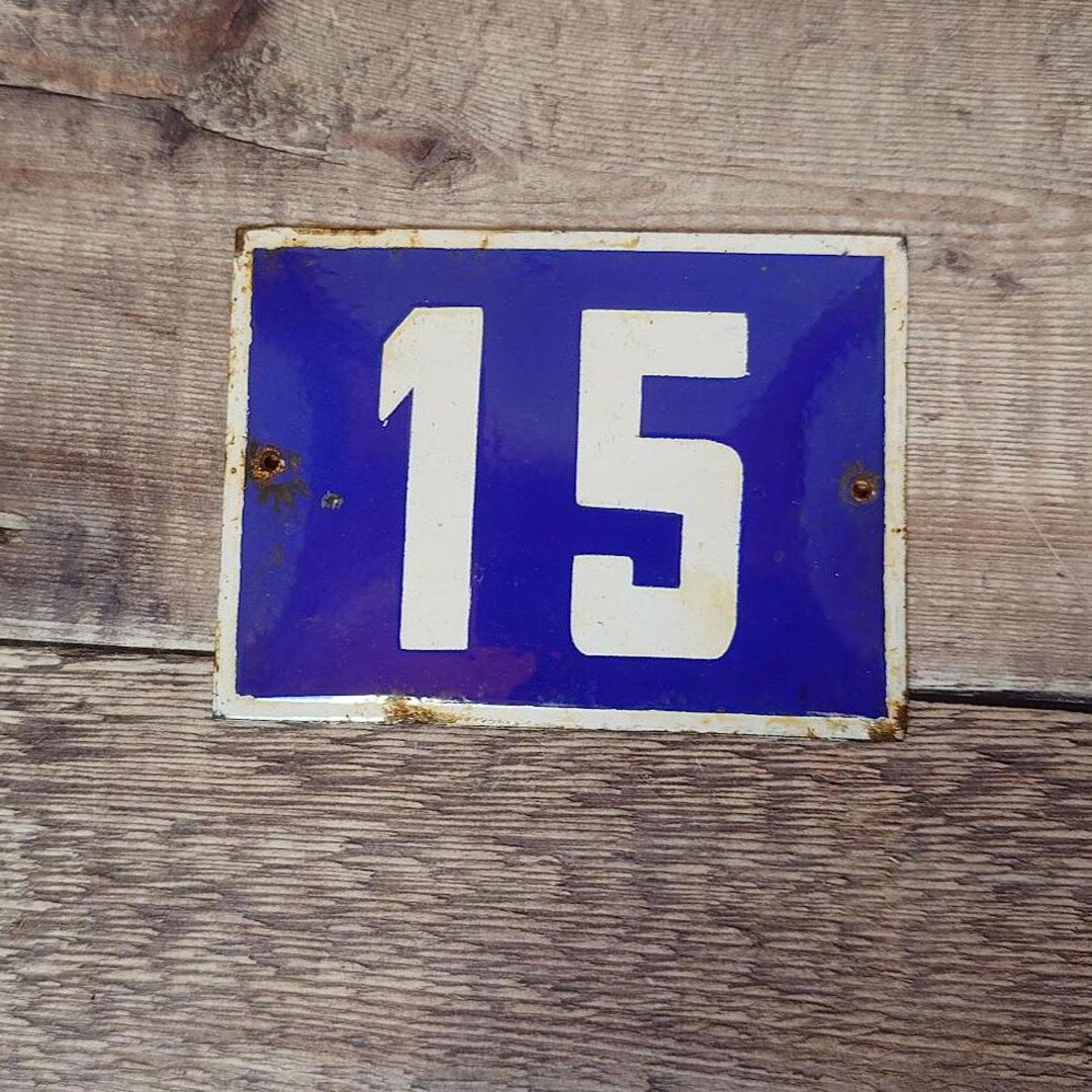 Vintage Blue Enamel House Number 15 Sign: European Plaque - Etsy