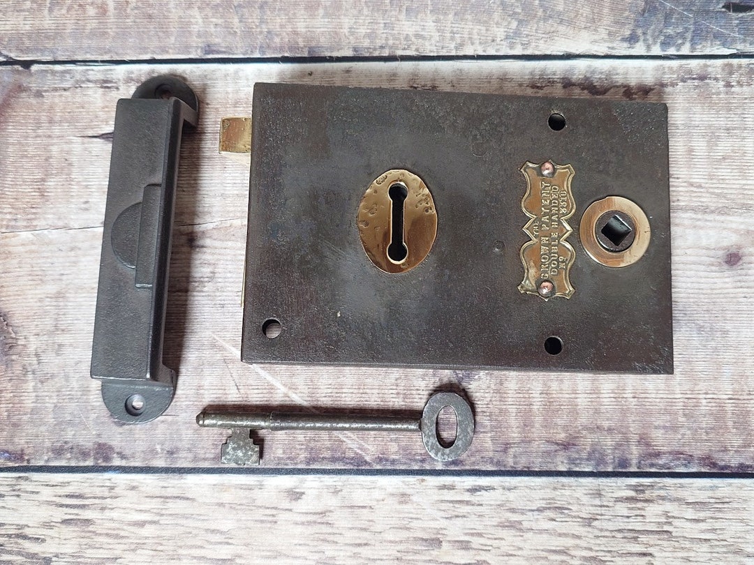 Heavy Antique Lock With Iron Keep and Key, Old Salvaged Rim Lock ...