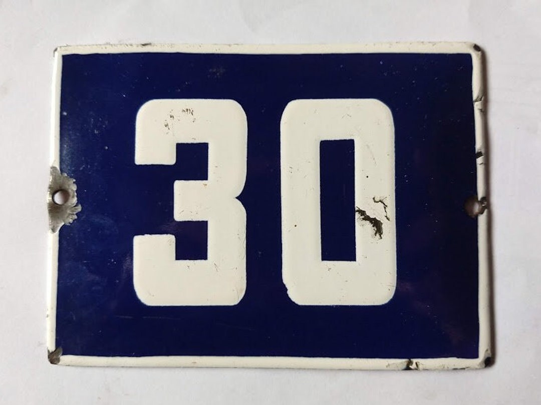 Vintage Blue & White Porcelain Enamel House Number 30 Sign - Etsy UK