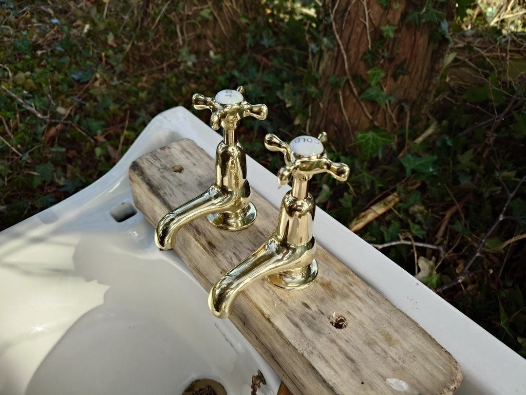 1920s Antique Brass Basin Taps, Polished Brass Sink Faucets, Antique ...