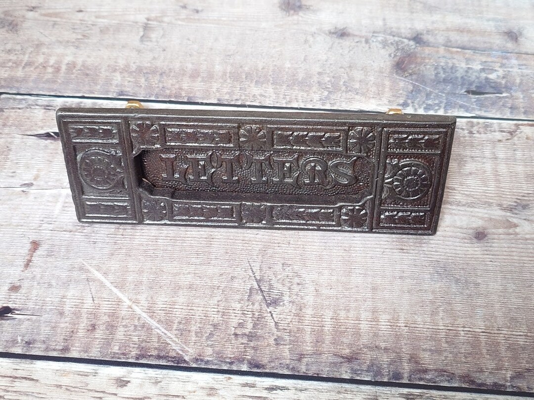 Small Antique Iron Letter Box, Small Victorian Iron Mail Slot, Vintage ...