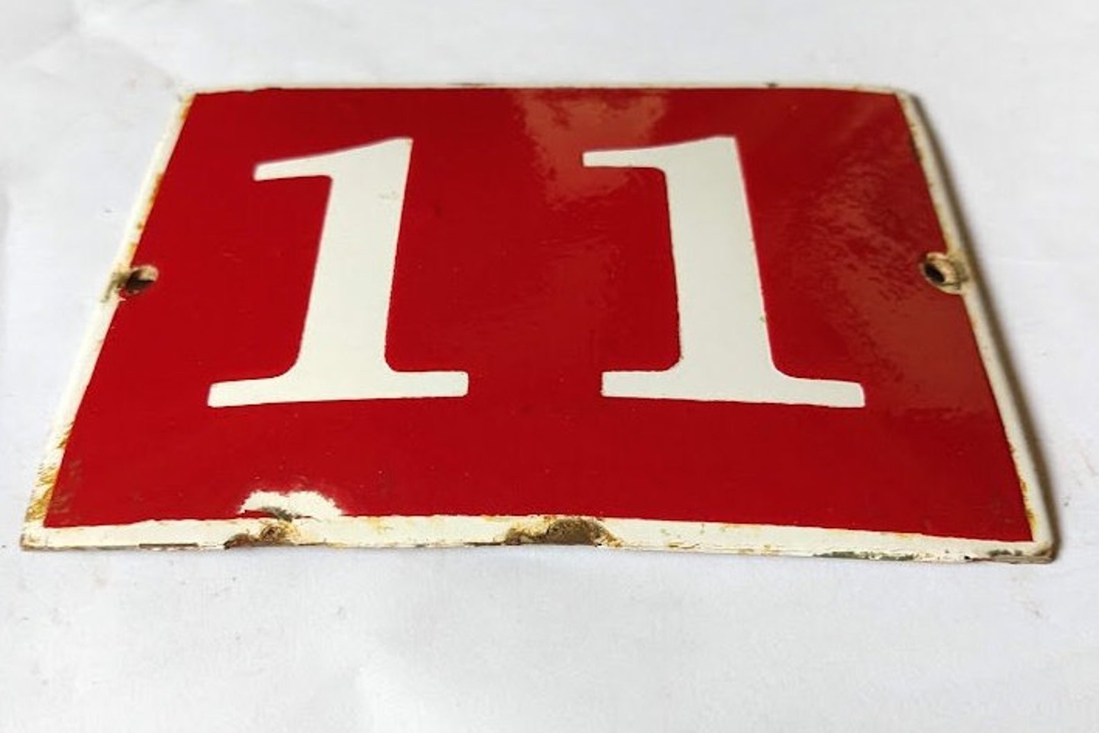 Vintage Red & White Porcelain Enamel House Number 11 Sign - Etsy