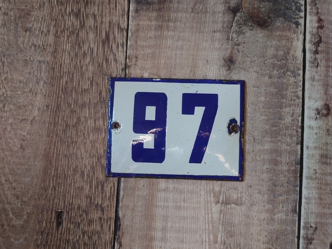 Vintage Blue & White Porcelain Enamel House Number 97 Sign - Etsy