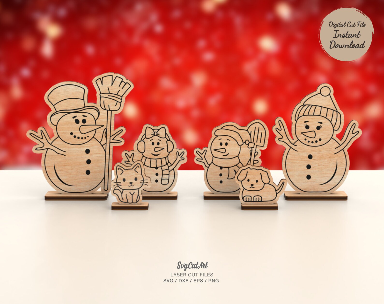 Snowman Family With Pets Laser Cut SVG, Pop Out Svg, Snowman Card Stand ...