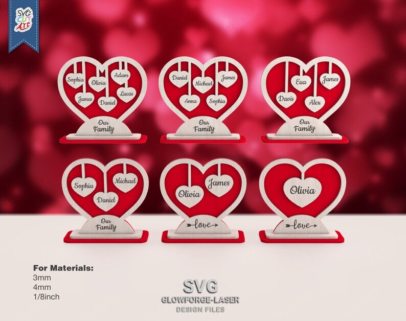 Family Members Heart Stand SVG Valentine's Hearts Gift - Etsy