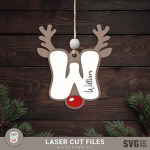 Christmas Reindeer Monogram Personalized Tags Laser Cut SVG – 26 ...
