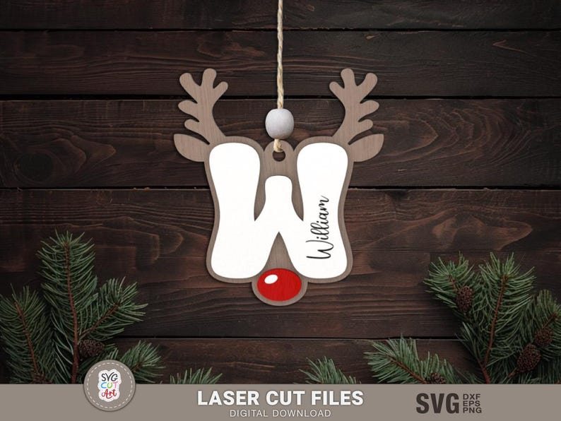 Christmas Reindeer Monogram Personalized Tags Laser Cut SVG – 26 ...