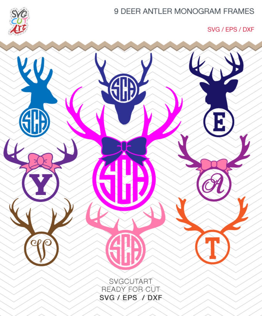 9 Deer Antler Monogram Frames DXF SVG EPS for Cricut Design, Silhouette ...