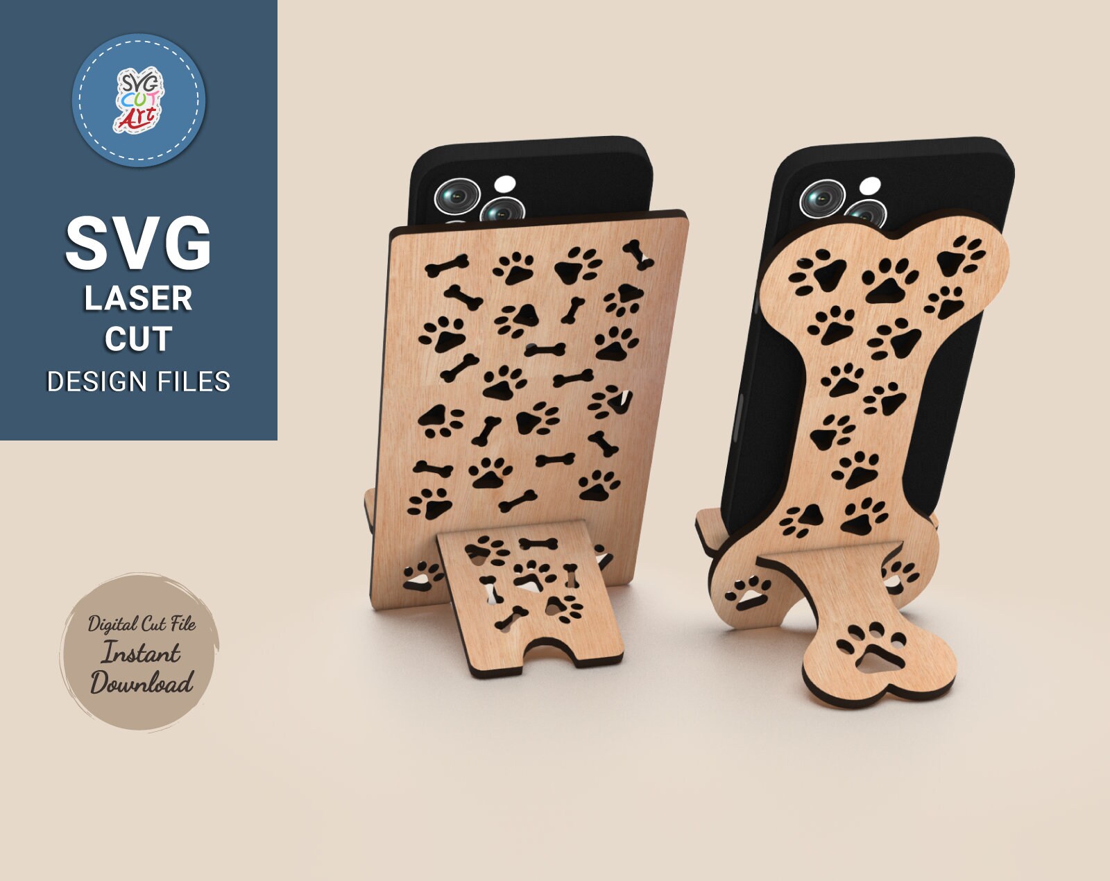 Cell Phone Bone Stand SVG, Smartphone Stand Dog Paws SVG, Smartphone ...