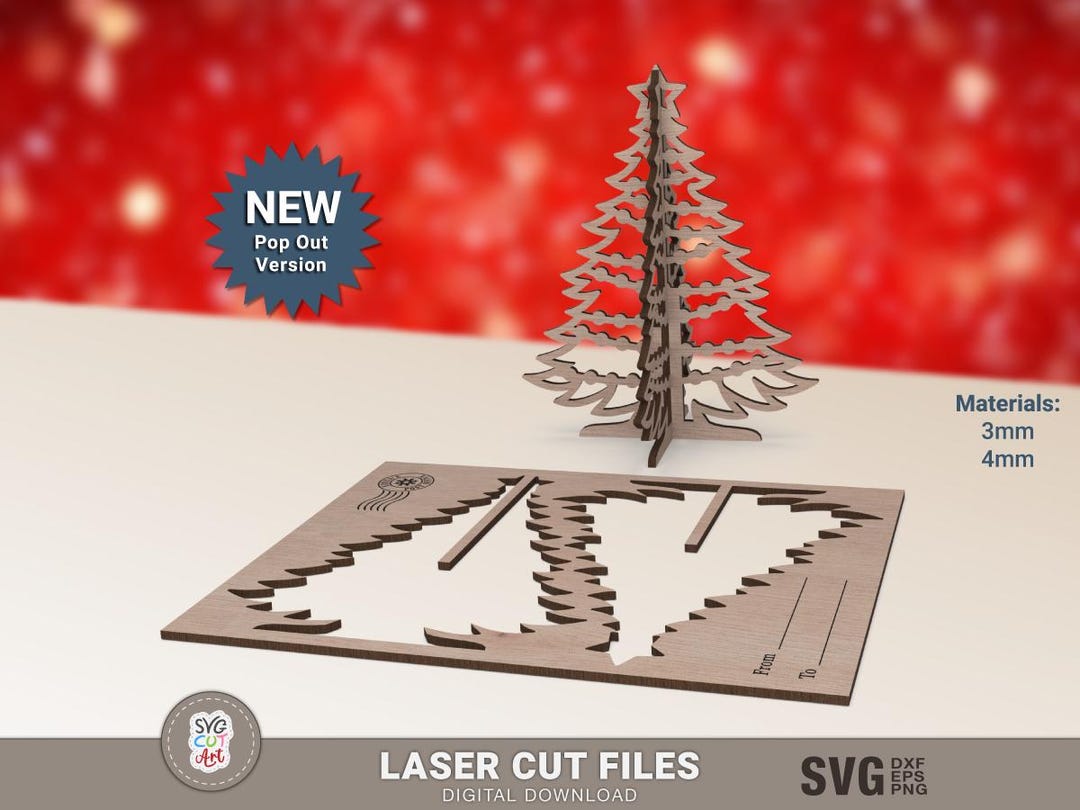 Christmas Tree 3D Stand Card Svg, Pop Out Svg, Christmas Card Laser Cut ...