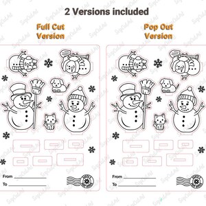 Snowman Family With Pets Laser Cut SVG, Pop Out Svg, Snowman Card Stand ...