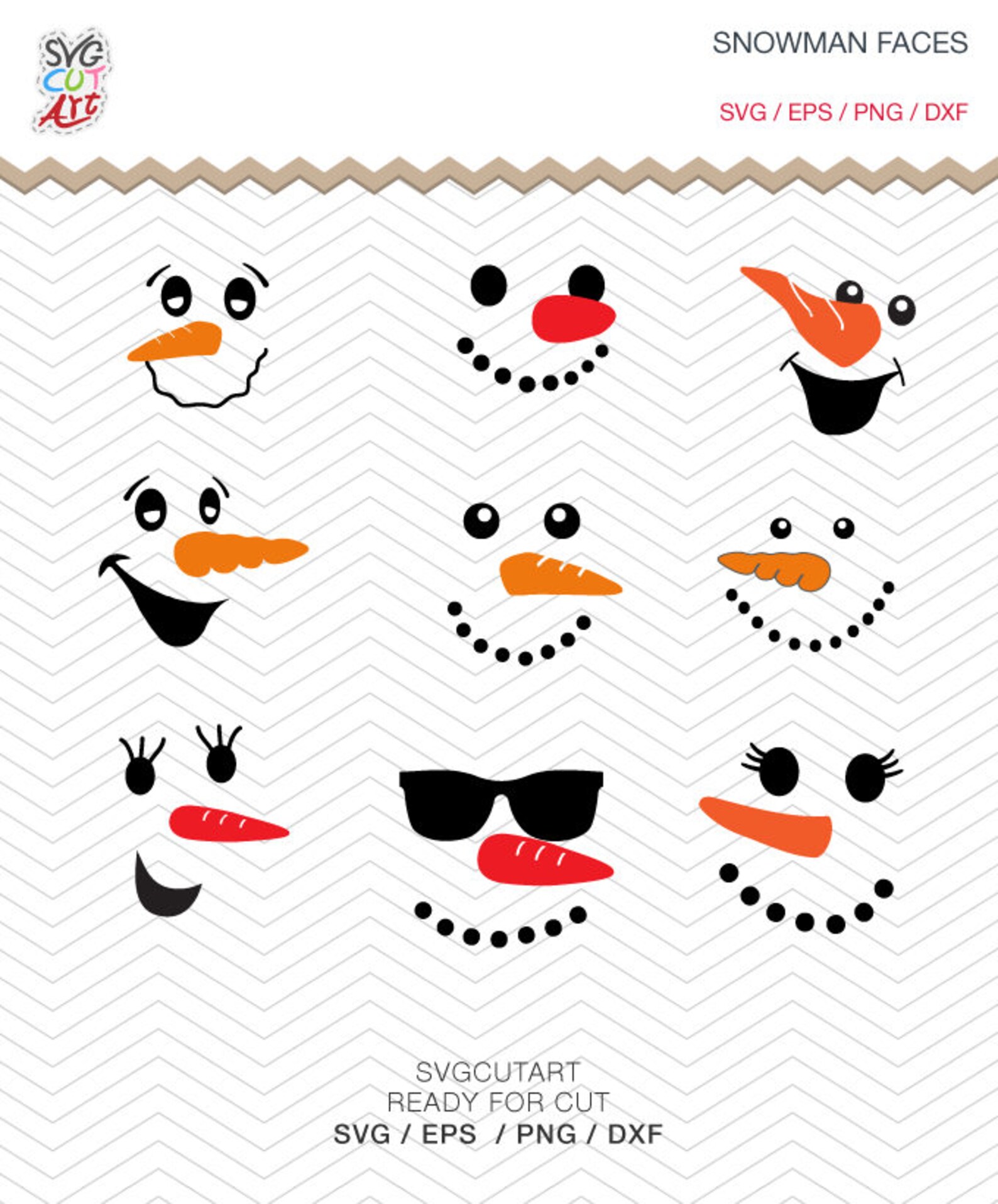 Snowman Faces Svg Christmas DXF SVG PNG Snowman Winter Cut | Etsy