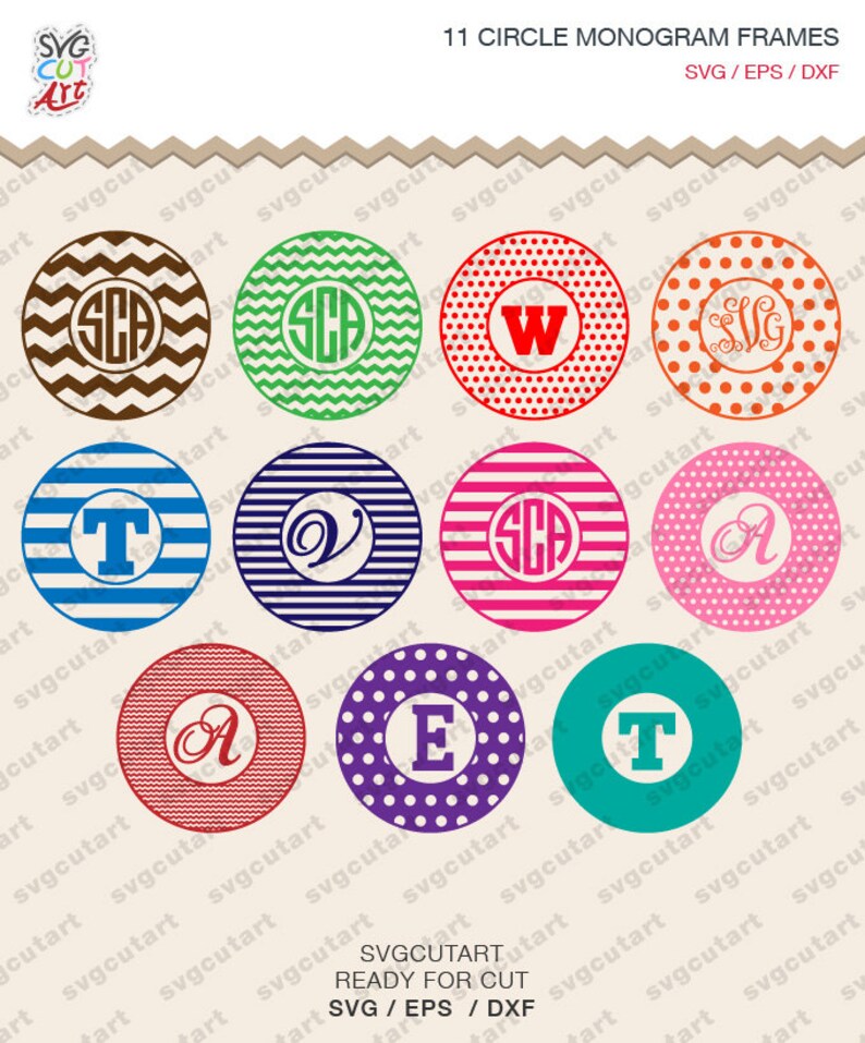 11 Circle Monogram Frames Circles Chevrons Lines DXF SVG EPS | Etsy
