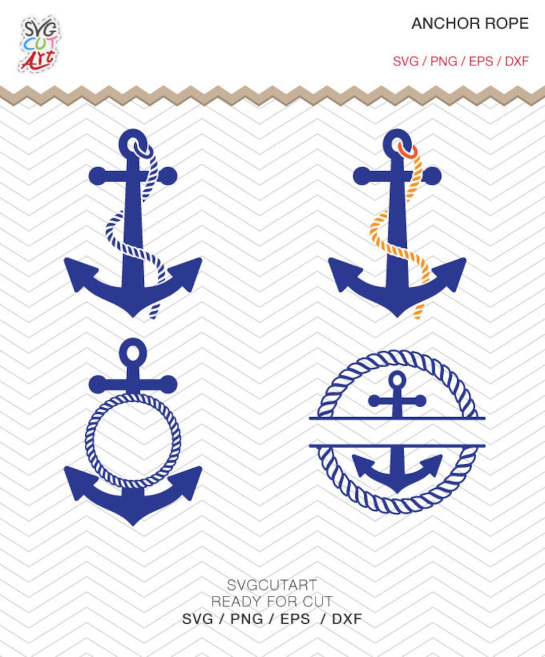 Anchor Rope Nautical SVG DXF EPS Png Cricut Design, Silhouette Studio ...
