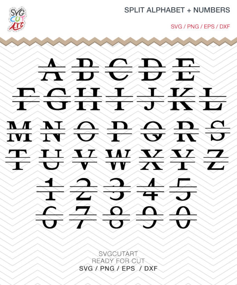 Split Alphabet and Numbers Font DXF SVG EPS Cricut Design, Silhouette ...