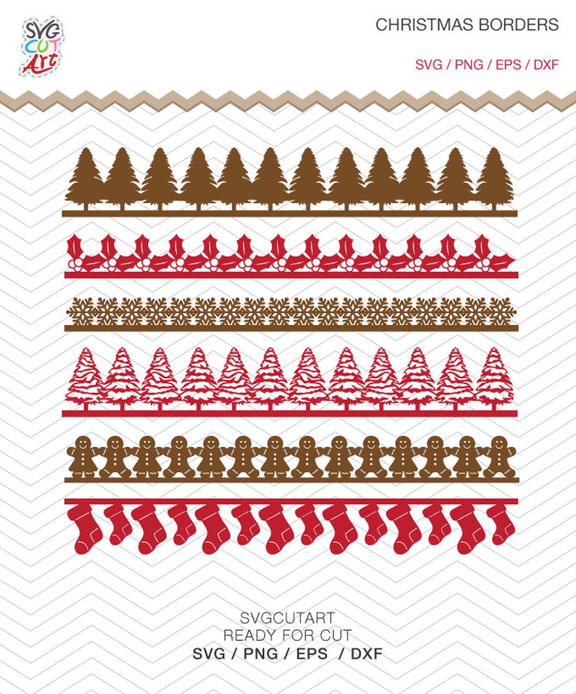 Christmas Borders Svg Tree Socks Gingerbread Mistle Toe DXF SVG PNG ...