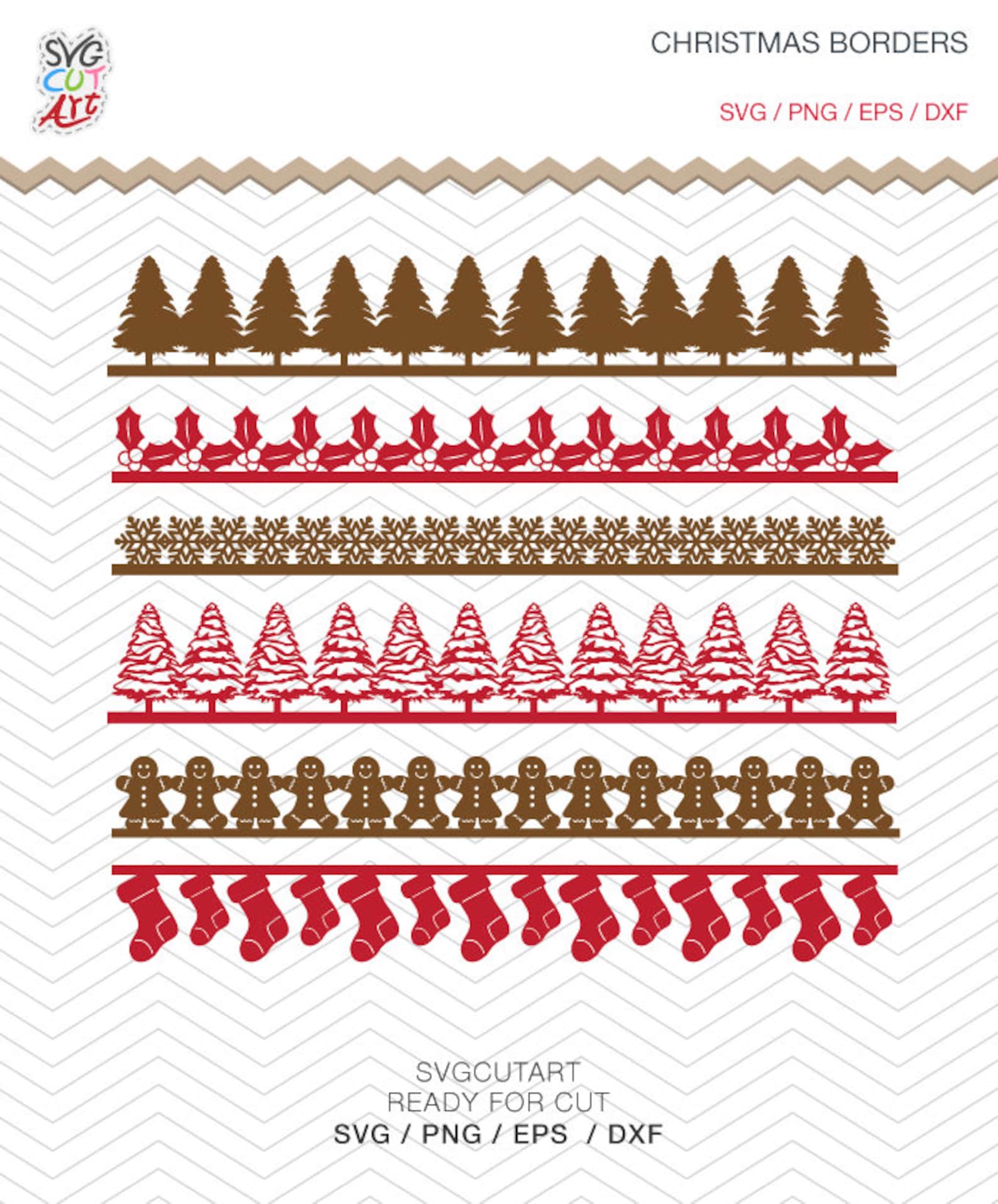 Christmas Borders Svg Tree Socks Gingerbread Mistle Toe DXF SVG PNG ...