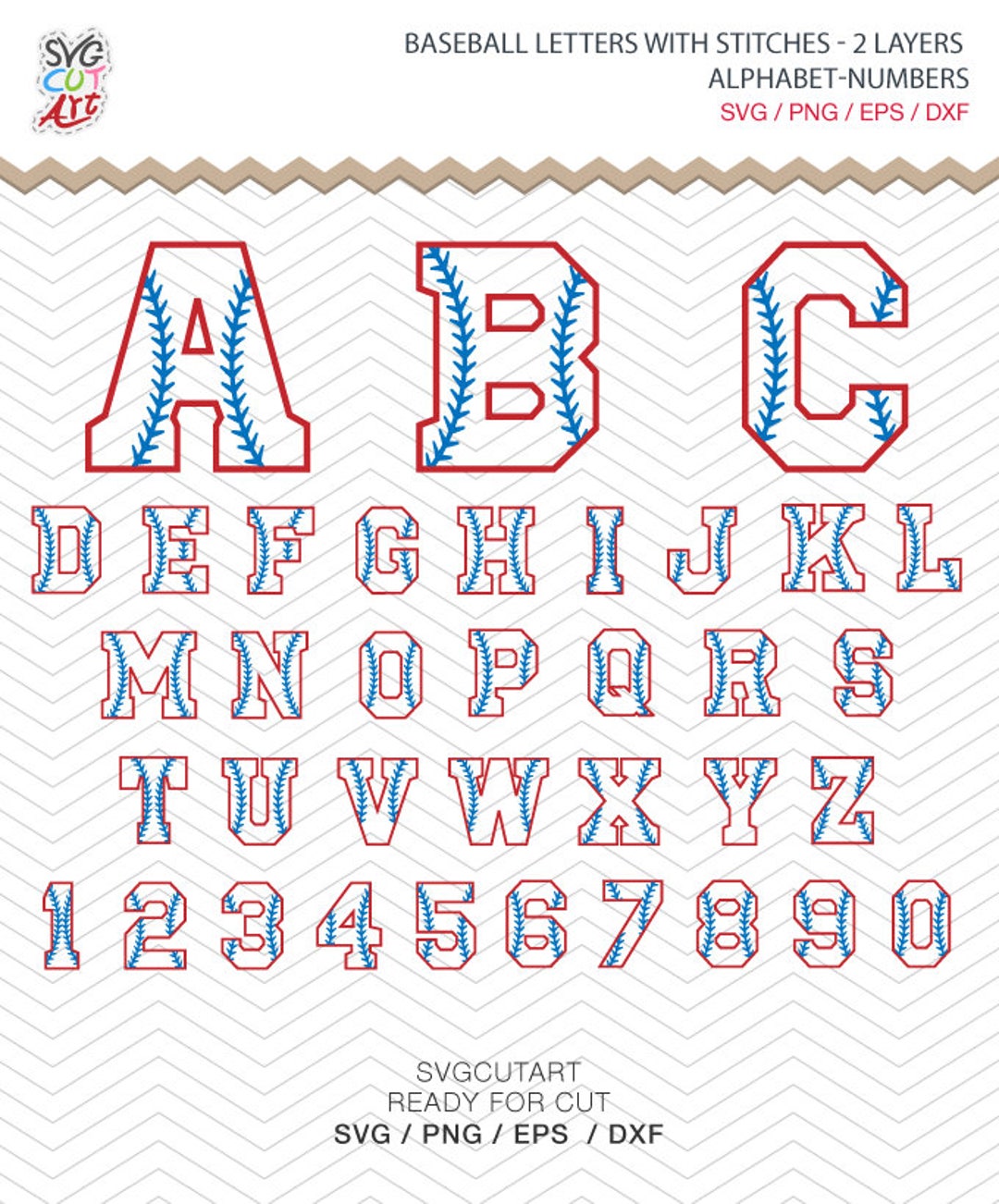 Baseball Alphabet With Stitches Two Layers Letters Numbers SVG PNG DXF ...