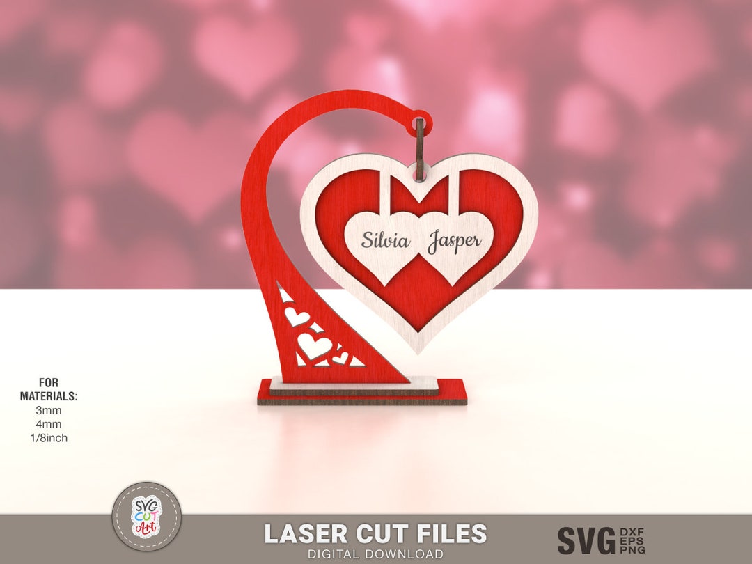 Valentine's Hanging Heart Stand With Names SVG, Svg Laser Files ...