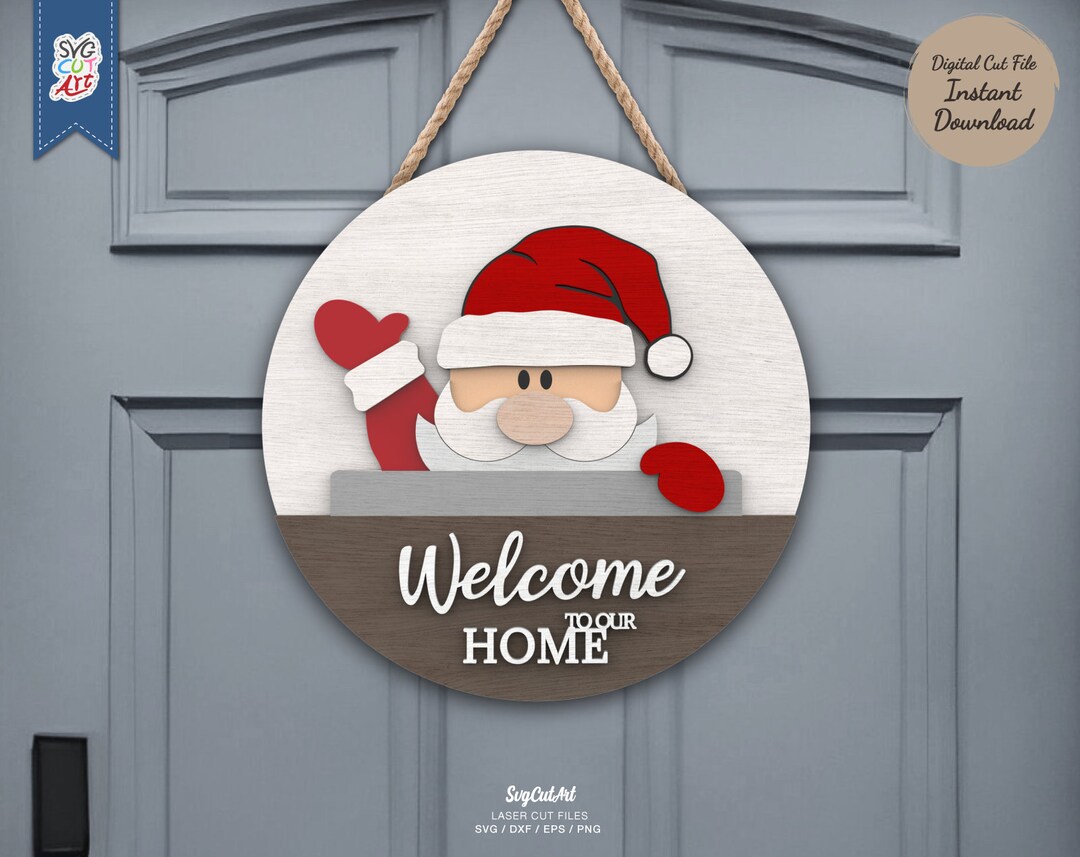 Santa Door Sign SVG Laser File, Santa Door Hanger Svg, Interchangeable ...