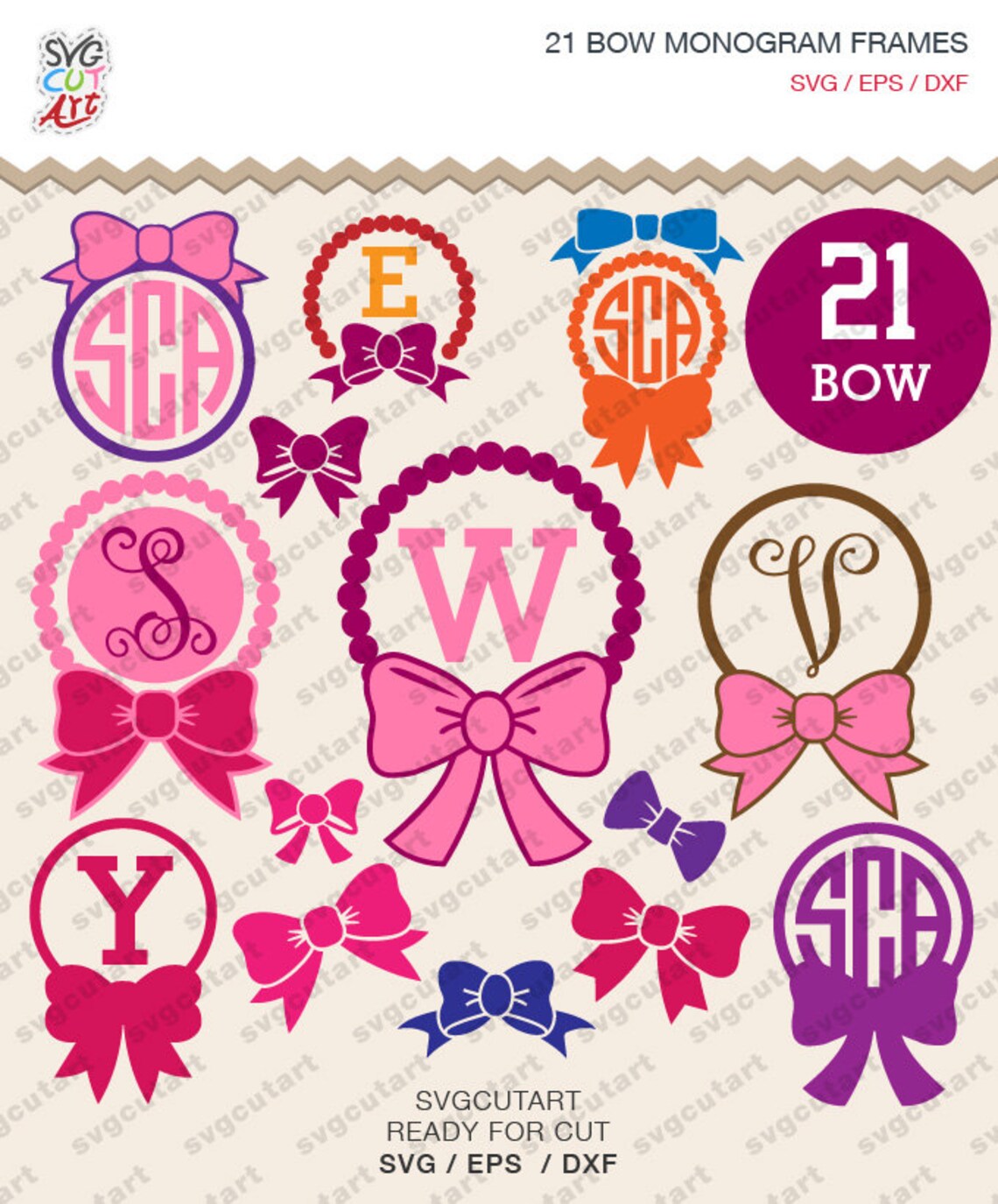 21 Bow Set Frame Monogram Cut File DXF SVG Vinyl Cut for | Etsy