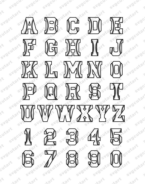 Baseball Alphabet Laces Stitches Letters Numbers SVG PNG DXF Eps ...