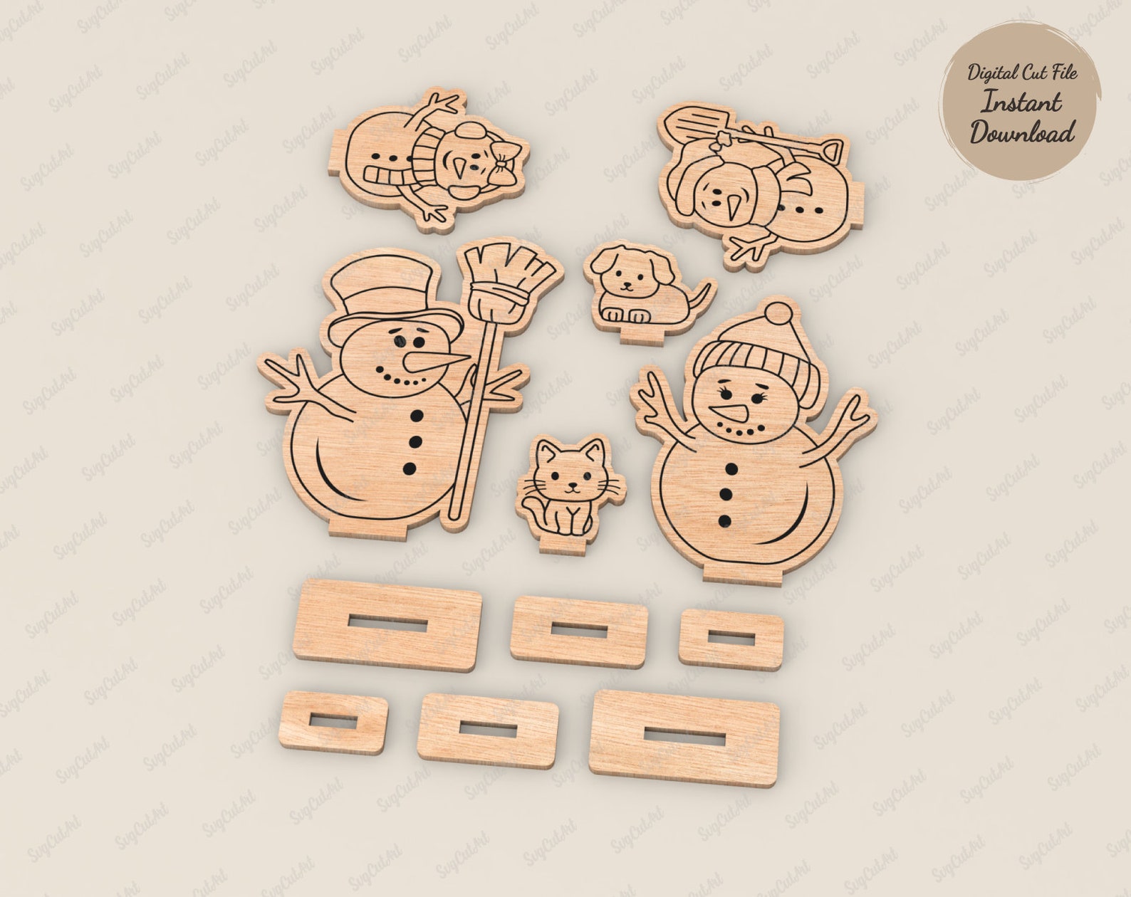 Snowman Family With Pets Laser Cut SVG Snowman Card Stand - Etsy