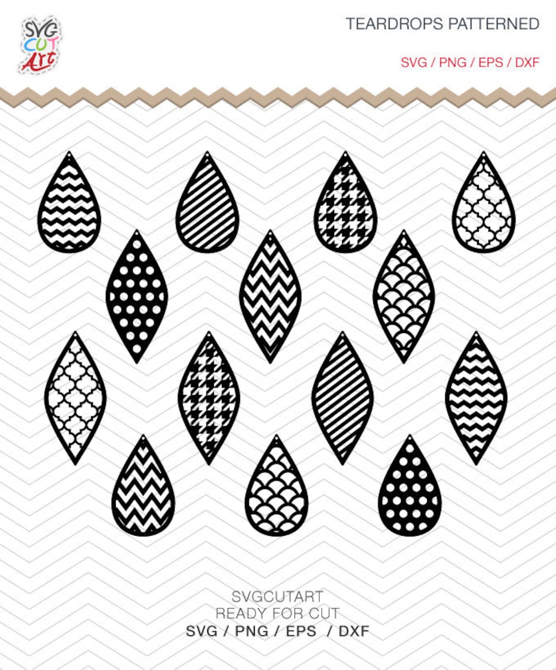 Teardrops Patterned SVG DXF PNG Eps Earrings Pendant Glitter Decal Cut ...