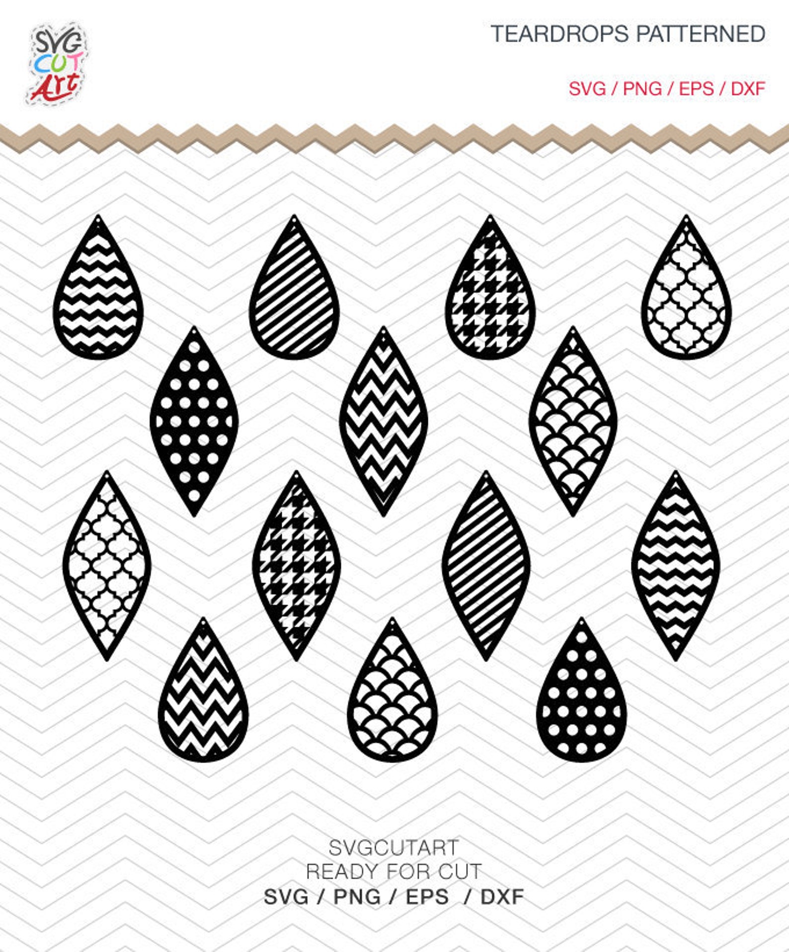 Teardrops Patterned SVG DXF PNG Eps Earrings Pendant Glitter Decal Cut ...