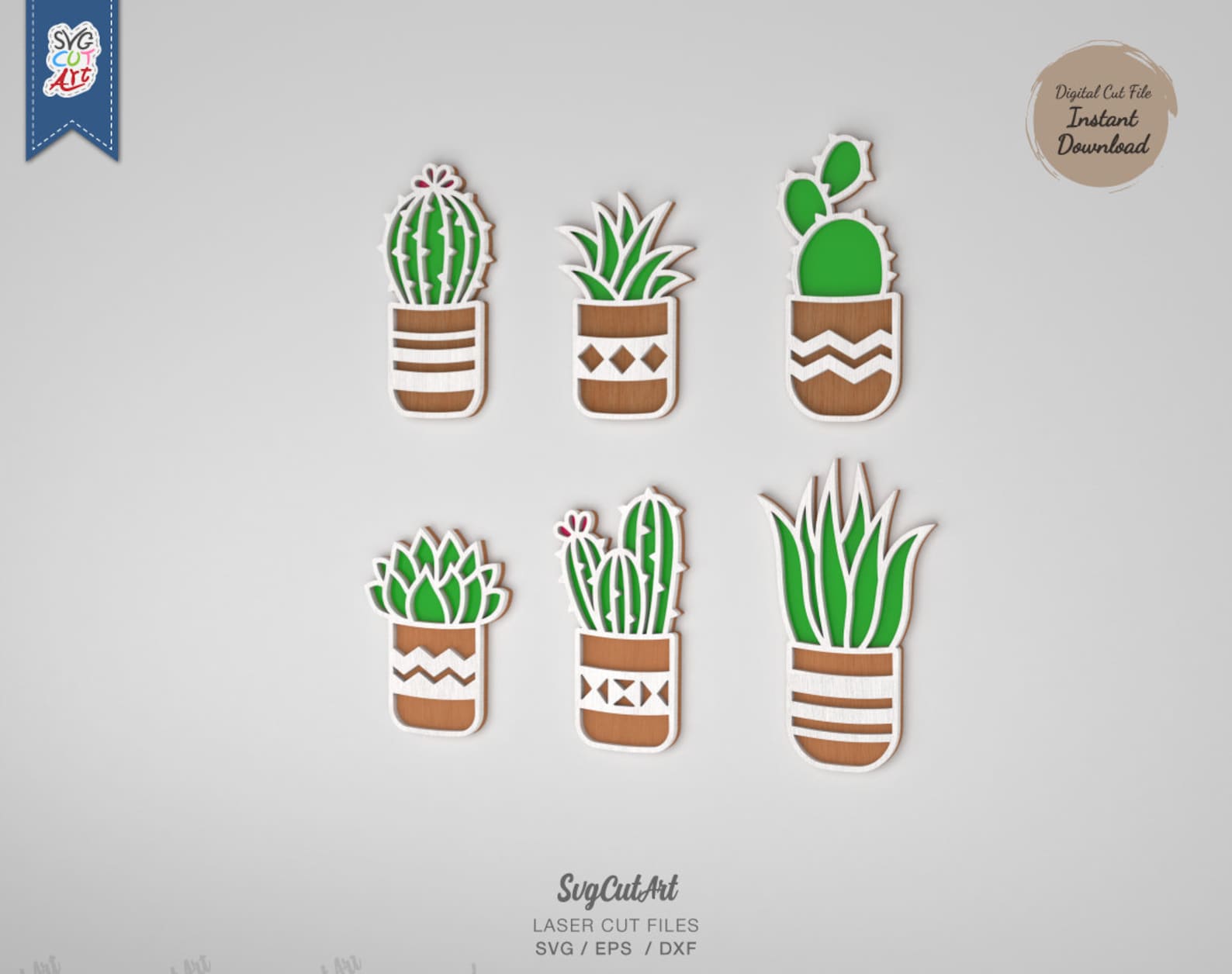 Cactus Refrigerator Magnets Laser Cut Files SVG | Succulent SVG ...