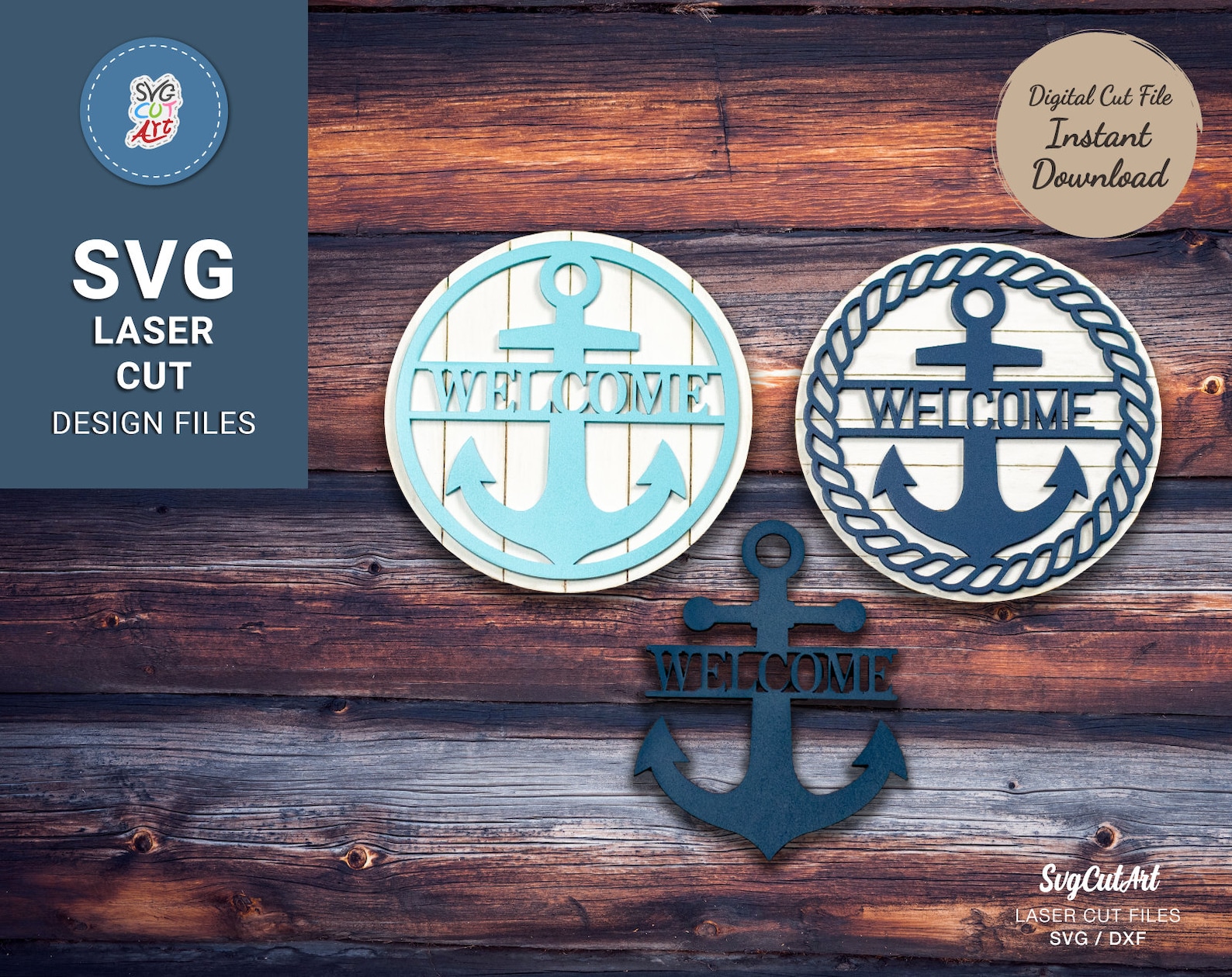 Nautical Welcome Sign SVG, Round Sign, Anchor Wall Hanging Svg, Door ...