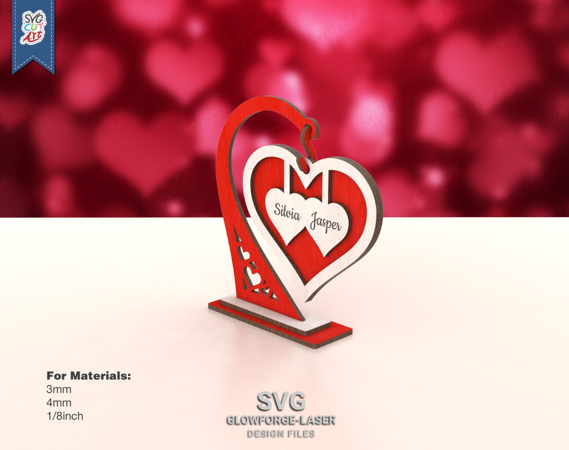 Valentine's Hanging Heart Stand With Names SVG, Svg Laser Files ...
