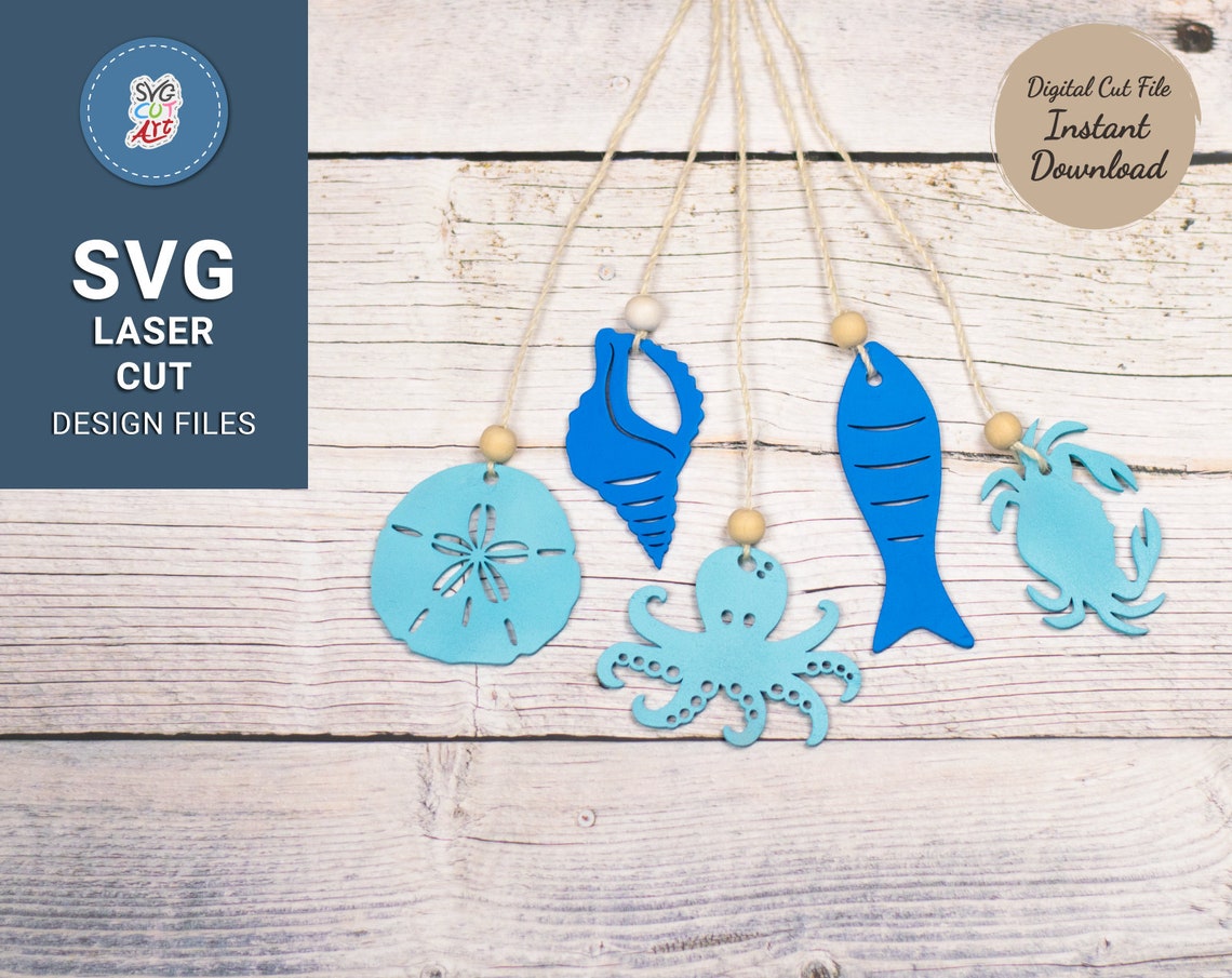 Beach Seashell Ornaments SVG, Laser Cut File, Starfish Svg, Horsea Svg ...