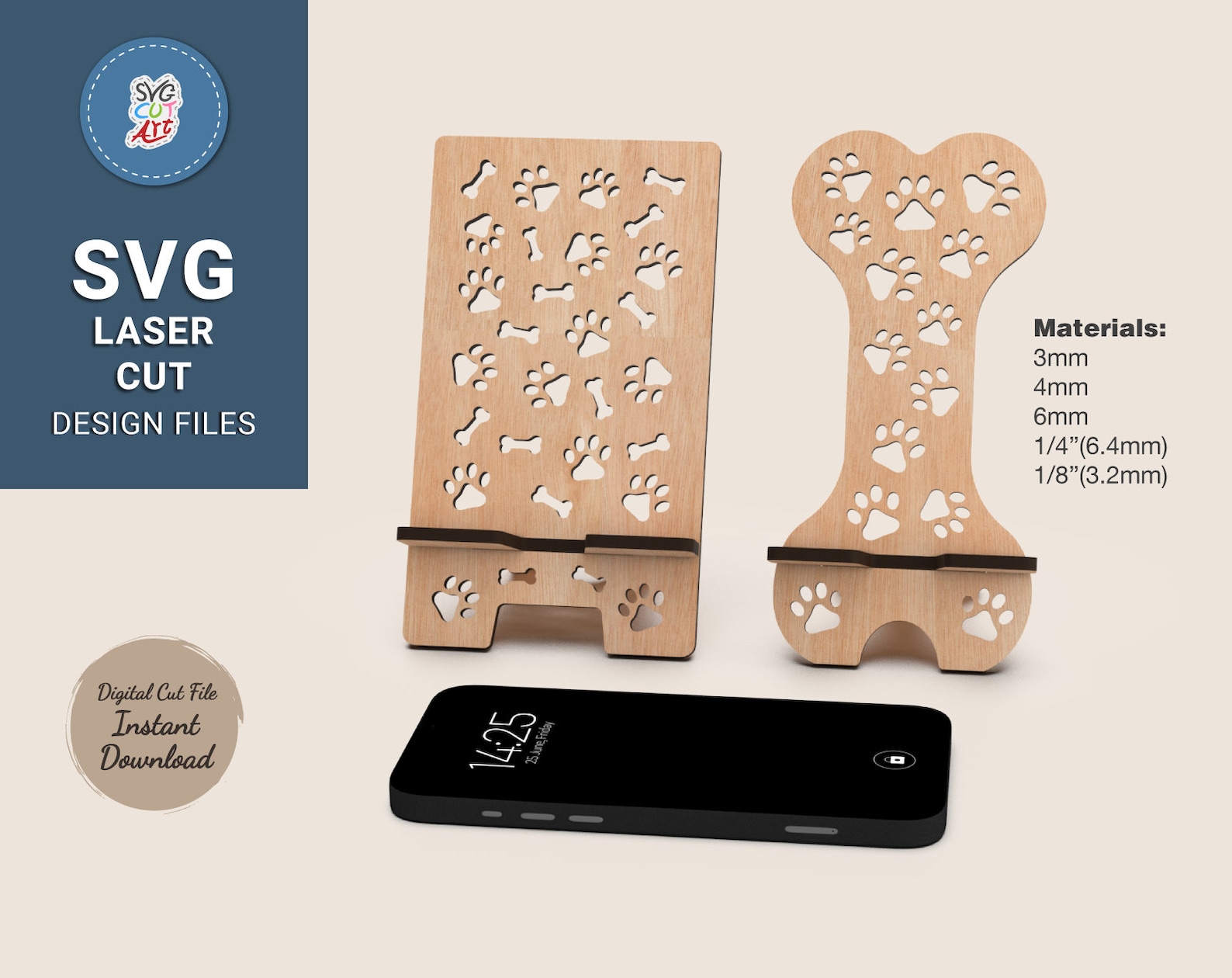 Cell Phone Bone Stand SVG, Smartphone Stand Dog Paws SVG, Smartphone ...