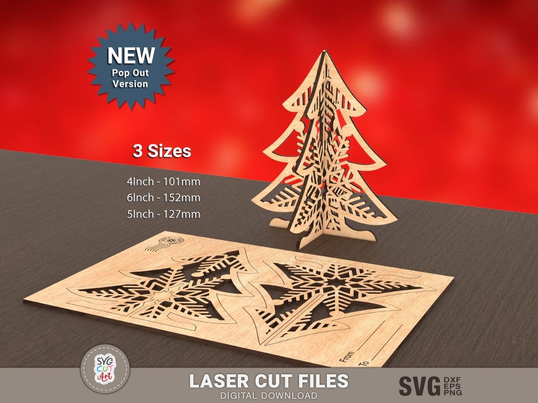 Christmas 3D Tree Stand Card Svg, Christmas Card Laser Cut SVG, Pop Out ...