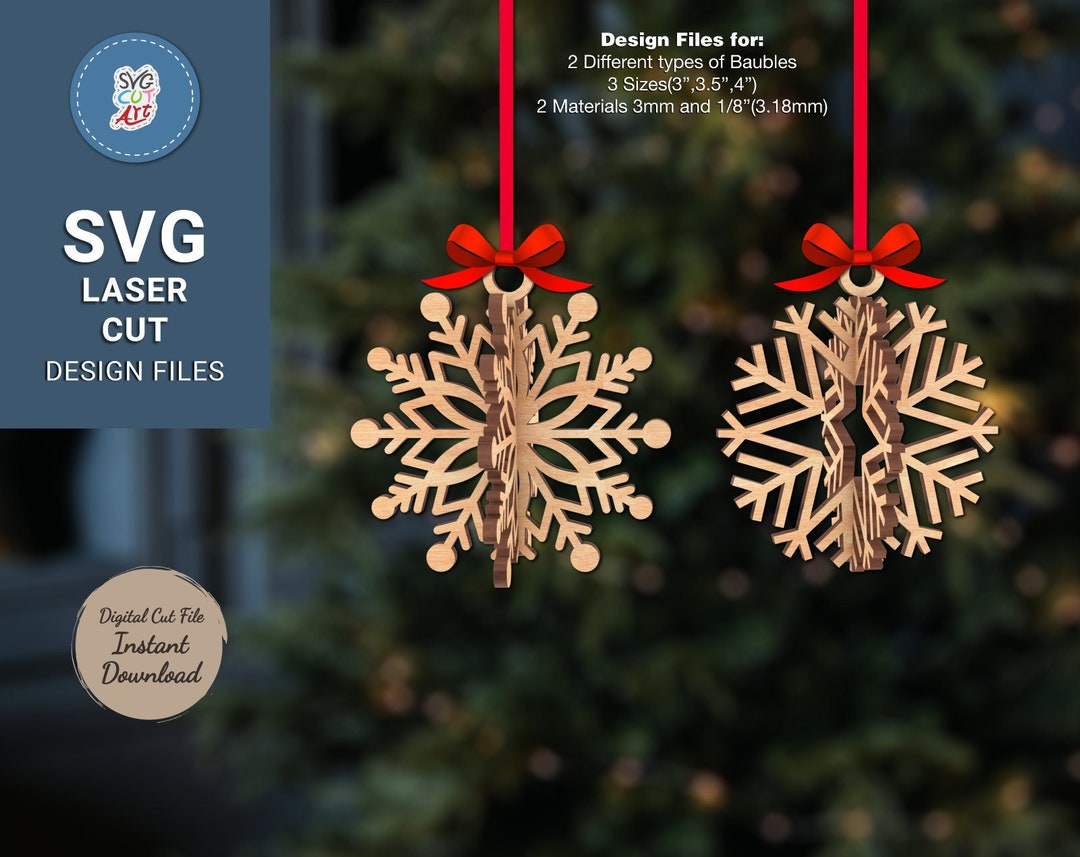 Snowflake Bauble 3D SVG, Christmas Ornament SVG, 3D Snowflake Laser ...