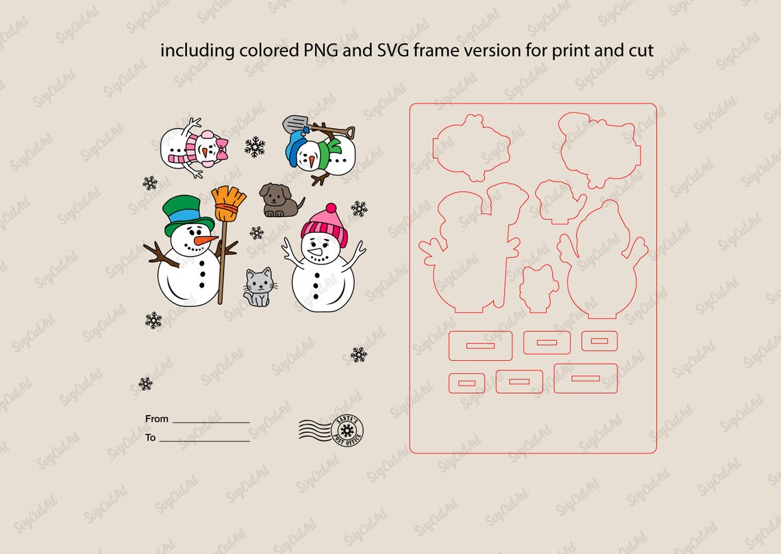 Snowman Family With Pets Laser Cut SVG, Pop Out Svg, Snowman Card Stand ...