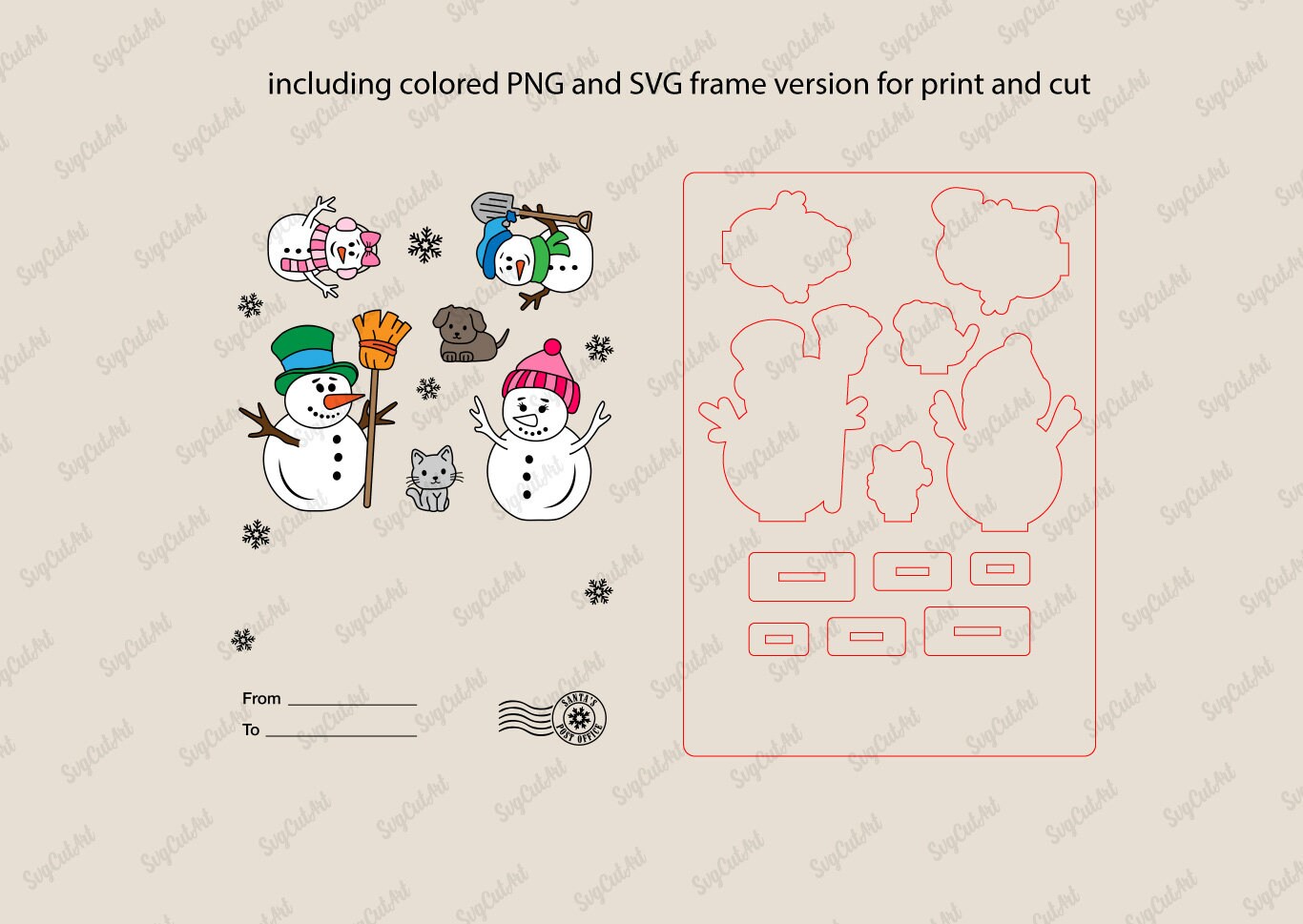 Snowman Family With Pets Laser Cut SVG, Pop Out Svg, Snowman Card Stand ...