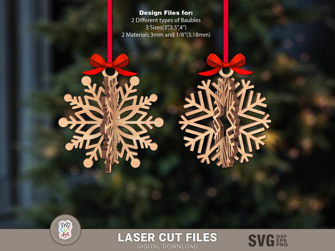 Snowflake Bauble 3D SVG, Christmas Ornament SVG, 3D Snowflake Laser ...
