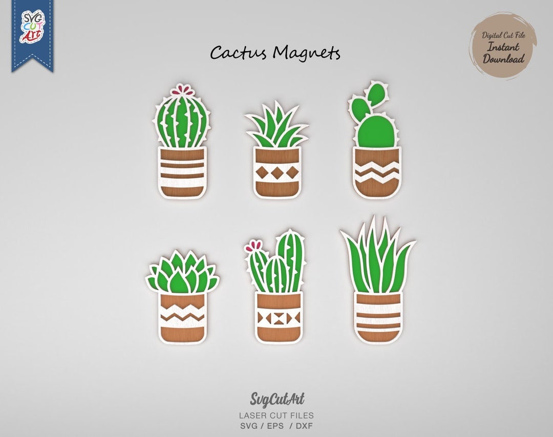 Cactus Refrigerator Magnets Laser Cut Files SVG | Succulent SVG ...