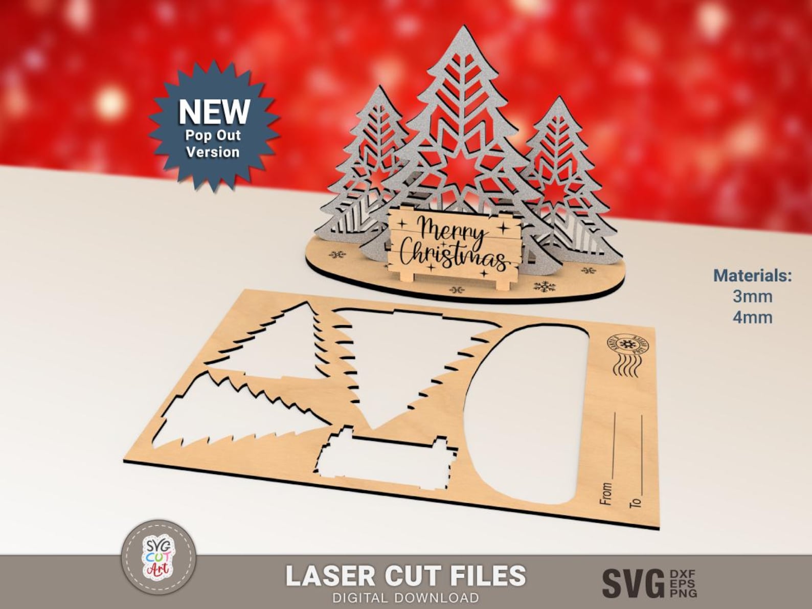 Christmas Card With Trees & Sign Laser Cut Personalized SVG Tabletop ...