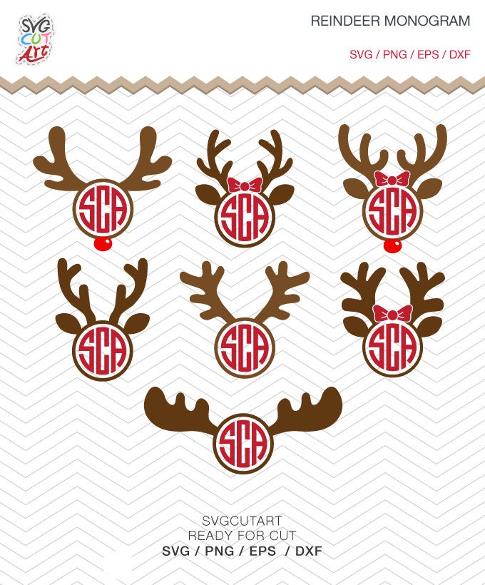 Reindeer Christmas Antler Svg Monogram Frame DXF SVG PNG Eps | Etsy