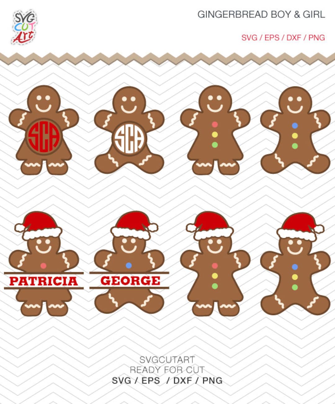 Gingerbread Boy and Girl Cookies Christmas Santa Hat DXF SVG PNG Cricut ...