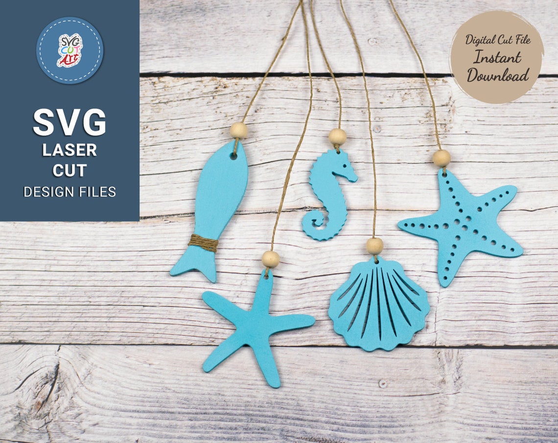 Beach Seashell Ornaments SVG, Laser Cut File, Starfish Svg, Horsea Svg ...