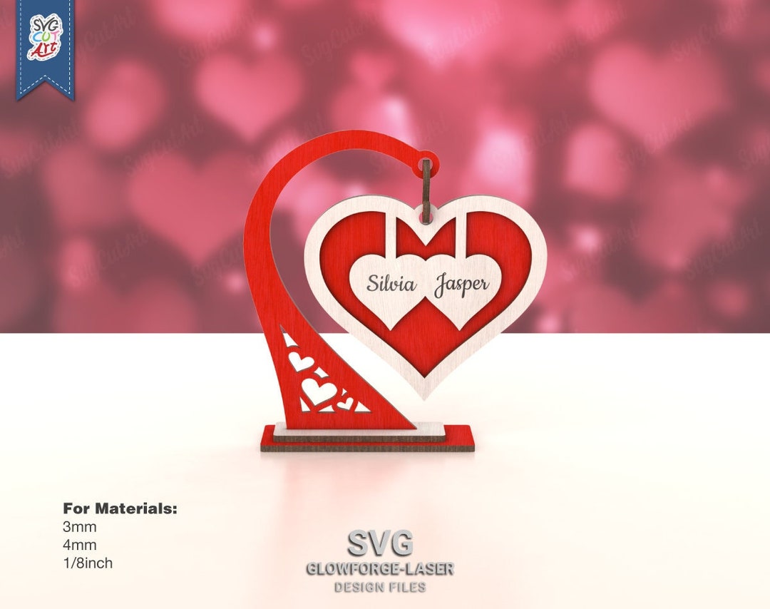 Valentine's Hanging Heart Stand With Names SVG Svg Laser - Etsy